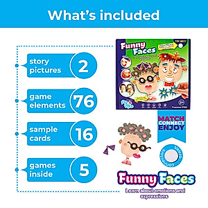 Funny Faces Games for 3+ Year olds Girls, Board Games for Toddler Age 3-5, 58 Piece - Kids Memory Matching Game for 2 to 4 Players, Crafts for Kids, Preschool Activities, Speech Therapy Materials