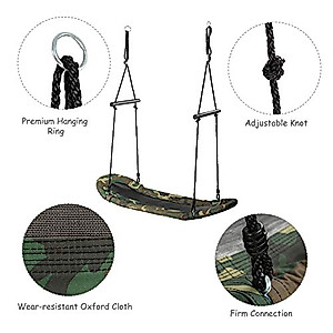 Costzon Saucer Tree Swing, Hanging Platform Surfing Tree Swing w/Soft Padded Edge, Adjustable Height, Surfing Swing w/Handles, for Kids Adult Indoors Outdoors (Camo Green)