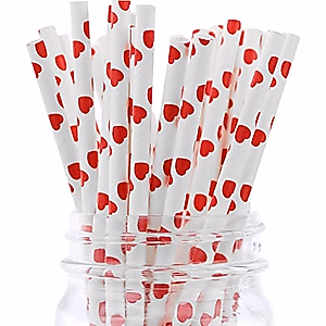 Biodegradable Paper Straws, 300 Pieces Pack,Red Heart Stripe Disposable Drinking Straws,Eco Friendly Christmas Party Supplies, Birthday, Wedding,christmas straws