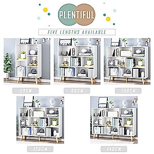 IOTXY Wooden Open Shelf Bookcase - 3-Tier Floor Standing Display Cabinet Rack with Legs, 8 Cubes Bookshelf, Warm White