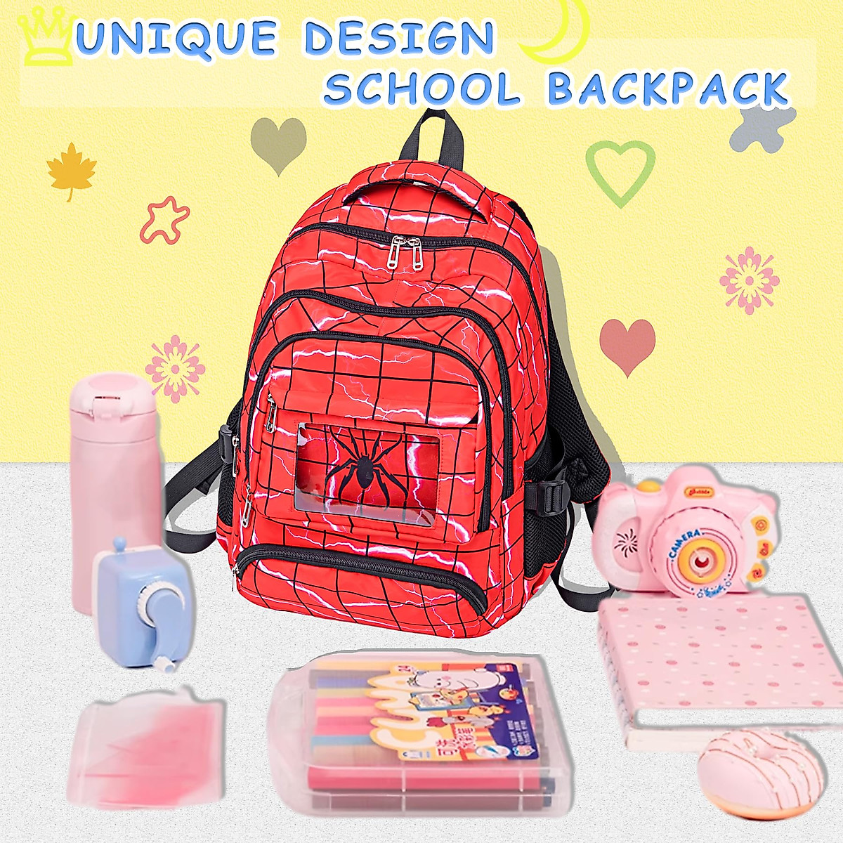 HotAdsFW Spider Backpack for Boys 4 5 6 7 8 9 Elementary Kids School Backpack Bookbag for Girls 8-10 School Bag for Kindergarten Primary Middle School
