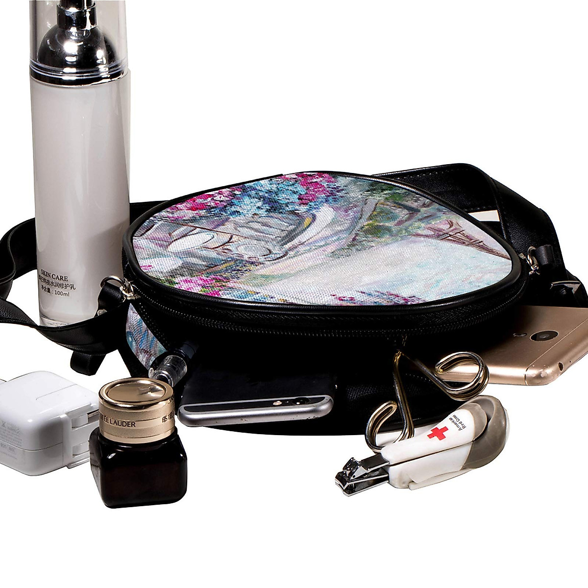 Paris Tower Oil Painting Canvas Crossbody Bag Round shoulder Bag Circle Purse