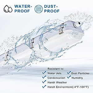 Amptonica 4FT LED Vapor Tight Light, 60W 6600lm(100W Eq.) Vapor Proof Light Fixture, 5000K Waterproof Shop Light for Car Wash, Carport, Walk in Freezer, Parking Garage, UL List 4-Pack