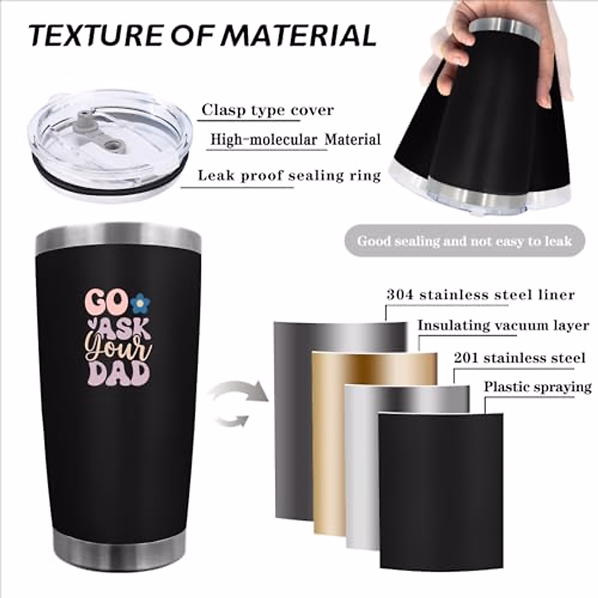 liabiliies go ask your dad Tumbler Coffee Tumblers 20 oz Tumbler with Lid and Straw Insulated Tumblers Stainless Steel Tumbler