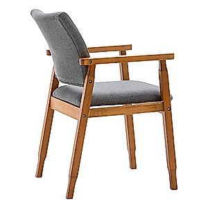 thksbought Mid Century Modern Walnut Dining Chairs Wood Arm Grey Fabric Kitchen Cafe Living Room Decor Furniture