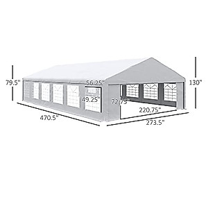Outsunny 23' x 39' Party Tent & Carport, Large Outdoor Canopy Tent with Removable Sidewalls, 2 Doors and Windows, White Tents for Parties, Wedding, Events, BBQ Grill