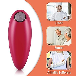 Powerful and Safe Electric Can Opener with Smooth Edge, Open Your Cans with A Simple Push of Button, Food-Safe and Battery Operated Handheld Can Opener(Red)
