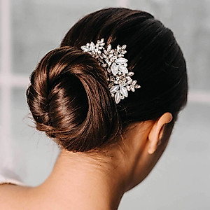 AW BRIDAL Opal Crystal Hair Comb Bridal Hair Pieces Retro Bridal Hair Clips Wedding Hair Accessories for Brides and Bridesmaids (Silver)