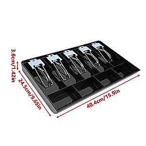 Money Tray Cash Register Drawer Insert Tray Portable Currency Till Replacement Money Organizer Storage Box with 5 Bills 4 Coins Compartments (5 Bills 4 Coins Metal Clip)