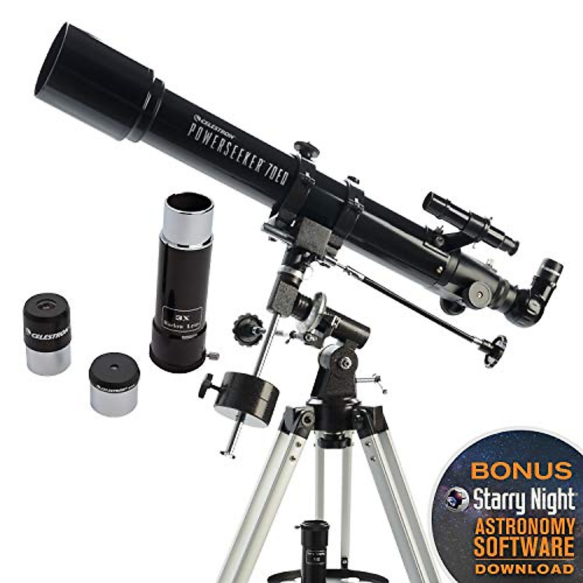 Celestron: PowerSeeker 70EQ Telescope - Manual German Equatorial Telescope for Beginners - Compact and Portable - Bonus Astronomy Software Package - 70mm Aperture