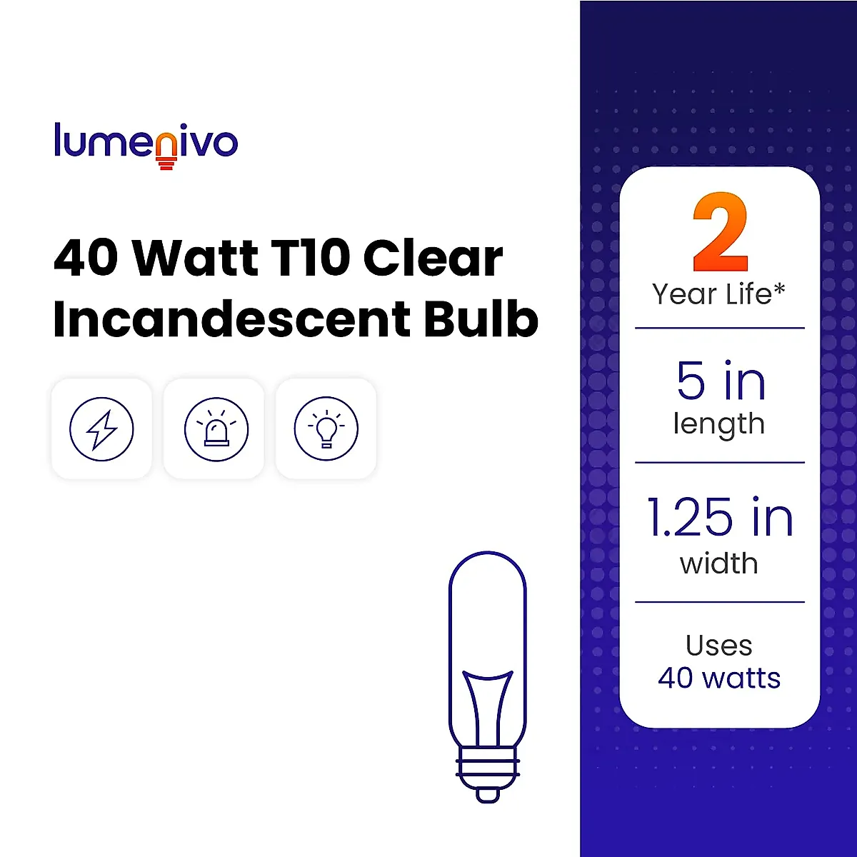 lumenivo Piano Light Bulb 40 watt 120 Volts 一 40T10/CL Light Bulb Display Replacement for Creative Hobbies 3090 一 T10 Bulb Medium Base (E26) Clear Incandescent Bulb for Illuminated Display 一 4 Pack