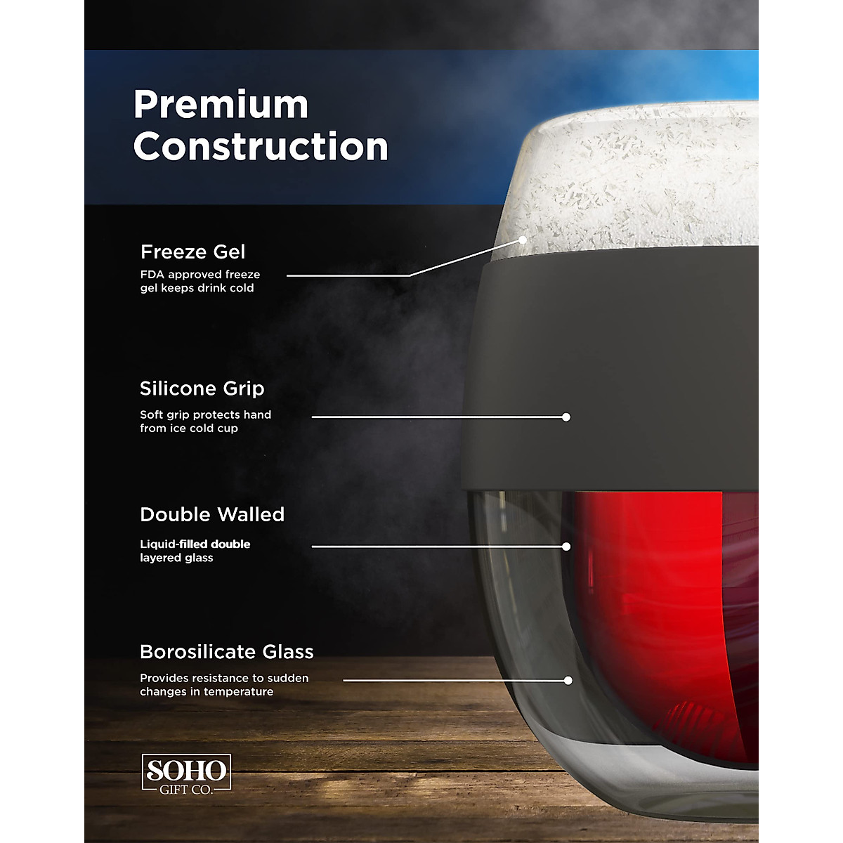 GALVANOX Freezer Chilled Stemless Wine Glass, Double Walled Insulated Frozen Chiller Cup (8.5oz) Fun Wine Lover Gift for Women/Her Rose All Day (Gift Boxed)