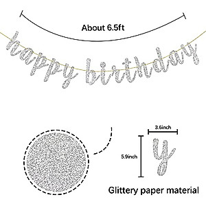 Glitter Silver Happy Birthday Banner for 1st 13th 10th 18th 21st 30th 40th Birthday Banner Sign - Happy Anniversary Party Bunting Decoration