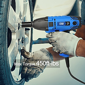 Prostormer 7.5A Electric Impact Wrench, 1/2 Impact Driver Chuck, 3400 RPM Power Wrenches 450 Ft-lbs Max Torque with 4 Pcs Impact Sockets and Carry Case