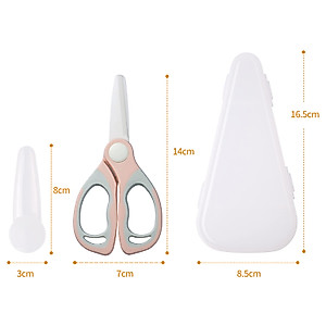 DAMPEN Ceramic Scissors,Soft-grip Handles,Safety Healthy ,Kitchen Scissors,Baby Food Ceramic Scissors with Travel Cover for Kids Food 2 PACK(PINK AND GREEN) (DPS-1)