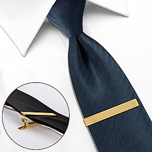 HAWSON Trendy Slide Clasp 7 Colors Tie Bar Clips Pin for Men Necktie Accessories with Gift Box (Gold)