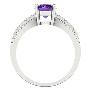 Clara Pucci 1.25 ct Round Cut Solitaire Genuine Natural Purple Amethyst Engagement Promise Anniversary Bridal Ring 18K White Gold 11