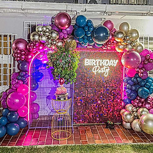 Chrome Balloon Arch Garland Kit for Disco Party Decorations,148Pcs Metallic Hot Pink Red Blue Gold Silver Disco Ball Balloons for 80s 90s Birthday Galaxy Graduation Prom New Year Party Decor