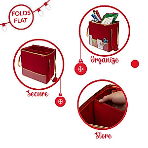 Simplify Gift Bag Organizer | Dimensions: 10.5"x 16"x 16" | Stores Gift Bags | Ribbon | Tissue Paper | Gift Cards | Large Reinforced Handles | Red | Holiday Storage | Collapsible