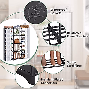 Buzowruil 9-Tier Large Shoe Rack - Metal Shoe Storage Tower with Curtain for Entryway, Holds 50-55 Pairs, Black