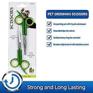 PET MAGASIN Japanese Stainless Steel Grooming Scissors (2) for Facial Hair and Larger for Body Trimming with Round Tip