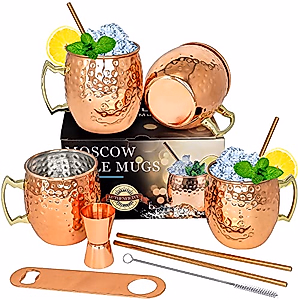 Moscow Mule Copper Mugs- Set of 4 Copper Plated Stainless Steel Mug 18oz, for Chilled Drinks (4 pcs)