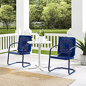 Crosley Furniture Bates 3-Piece Outdoor Bistro Set, Retro Metal Patio Table and Chairs for Dining, Porch, Navy Gloss