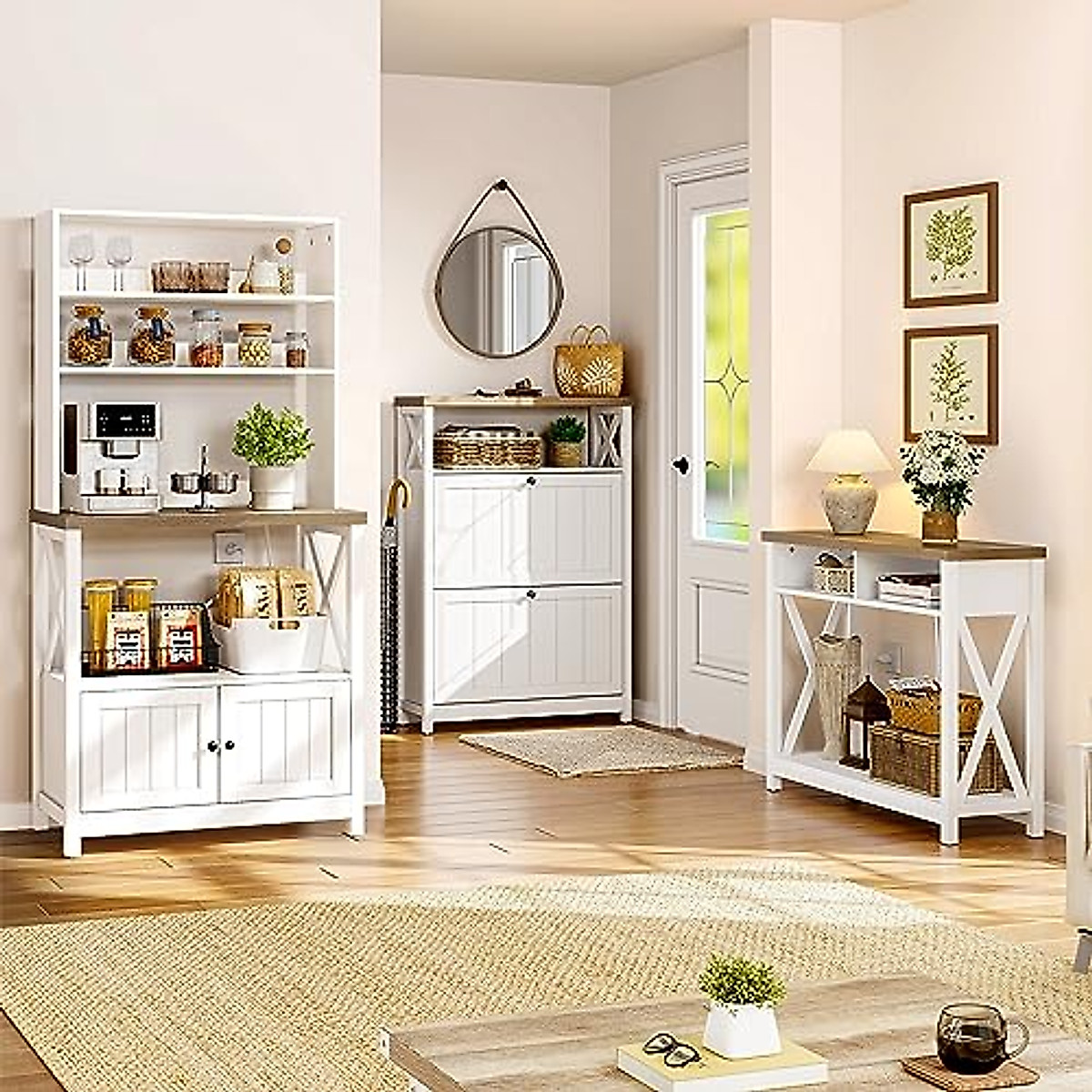 YITAHOME Farmhouse Console Table for Entryway with Charging Station, 40 inch Entryway Tables with Storage Shelf Narrow Sofa Table for Entryway, Living Room, Hallway, Grey Wash