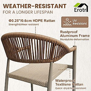 Erotr 4 Pcs Stackable Dining Chairs, Aluminum Rattan Outdoor Dining Chair with Arms, Woven Rope Patio Armchair Metal No Assembly for Bistro Garden Balcony Porch Deck Yard Cafe Restaurant, Light Brown