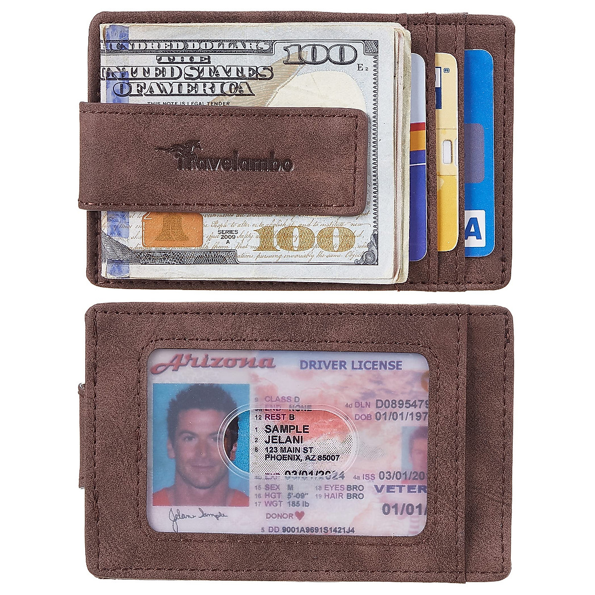 Travelambo Money Clip for Men Magnetic Front Pocket Wallet Slim Wallet Minimalist Card Holder RFID Blocking (Coffee)