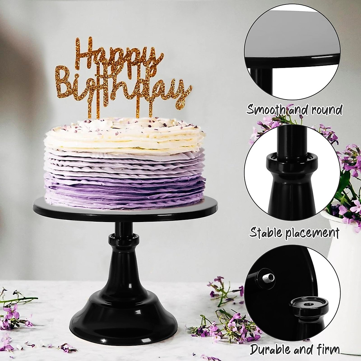 3Pcs Cake Stand, Black Round Cupcake Stand 8/10/12Inch Dessert Display Stand Cupcake Holder Pastry Serving Plate for Baby Shower Wedding Birthday Party Celebration Home Decoration