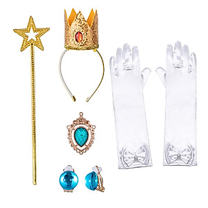 Pink Princess Dress for Girls, Kids Princess costume with Crown Gloves Wand Earrings 8-9 Years