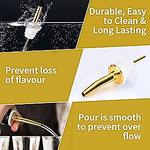 SuproBarware Liquor Bottle Pourers - Stainless Steel Bottle Pourers with Clean Bursh, Rustproof Metal Alcohol Pouring Tubes For Bars, Clubs, Restaurants & Home Use (Gold)