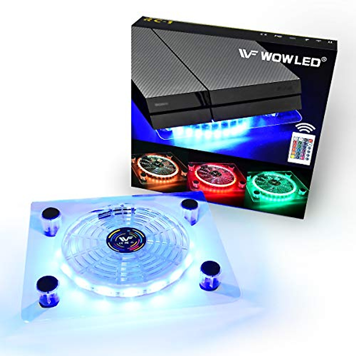 WFPOWER USB RGB LED Cooler Cooling Fan Stand, Wireless Remote Controller, Multi-Color LED Light Accessories Compatible with PS4, PS4 Pro, PS4 Slim, Xbox One X, Notebook, Laptop, Gaming Consoles
