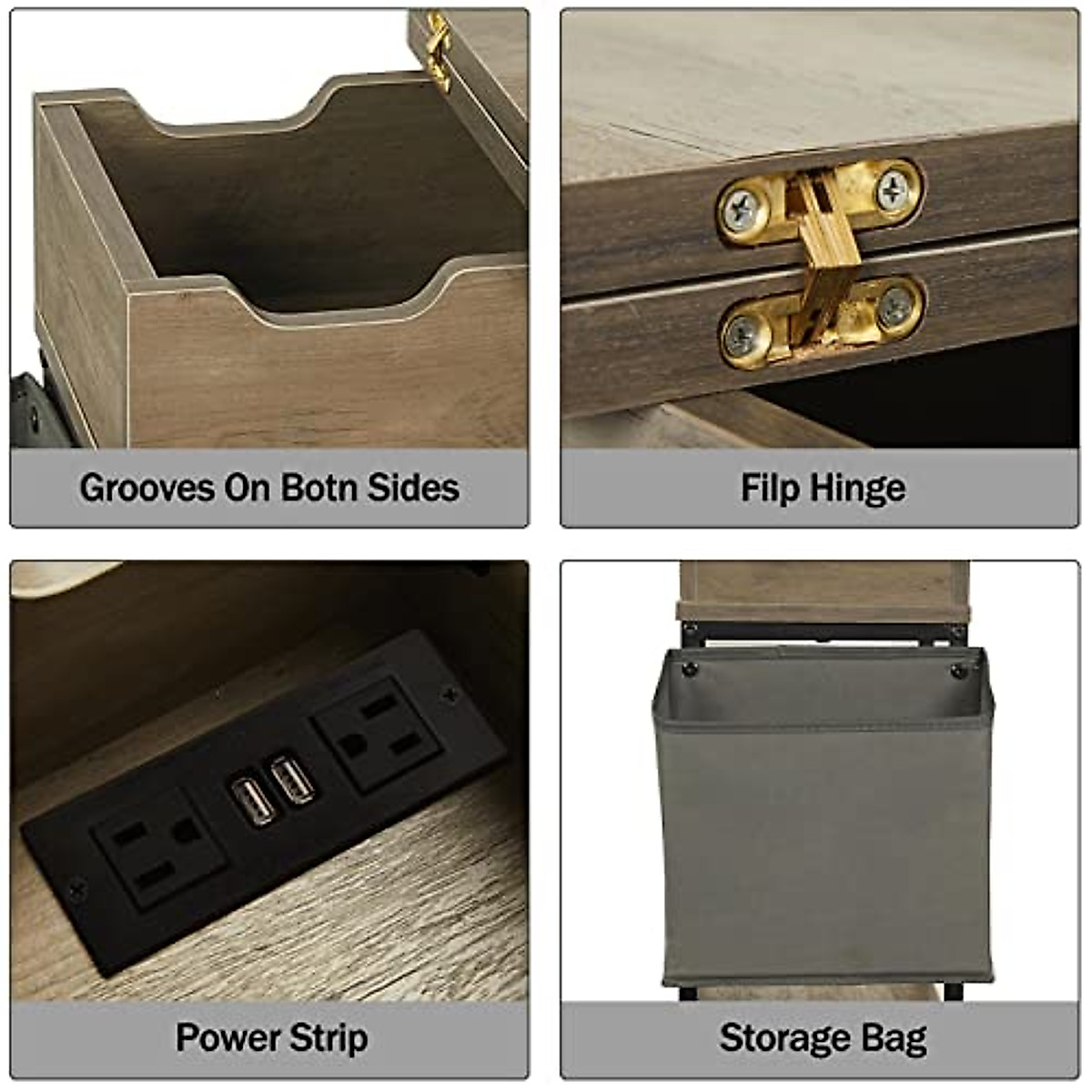 Fameill Narrow End Table with Charging Station Flip Top Bedside Tables for Small Spaces Living Room Bedroom Mobile Sofa Side Table with Storage Shelf for Living Room Bedroom,Greige