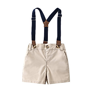 Baby Boys Gentleman Outfits Suits, Infant Short Sleeve Shirt+Bib Pants+Bow Tie Overalls Clothes Set,6-9M