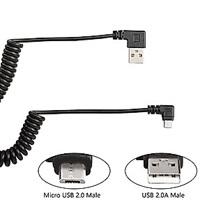 RIIEYOCA Micro USB Coiled Cable,Left Angle Micro USB Male to Right Angle USB A Male Sync & Charging Spring Spiral Cord for Micro USB Devices(1.47ft to 3.94ft)