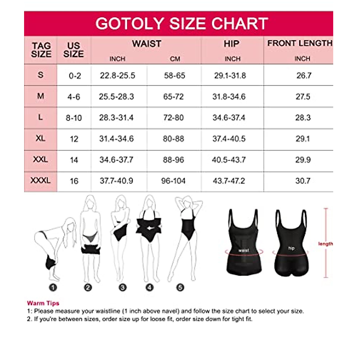Gotoly Women Waist Trainer Bodysuit Tummy Control Corset Full Body Shaper Cincher Tank Top with Adjustable Straps (Small, Black)