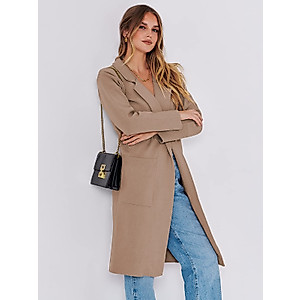 ANRABESS Women Cardigan Oversized Open Front Sweater Coat Lady Blazer Jacket Fall Outwear Coatigan 2024 Trendy Outfits Khaki Medium