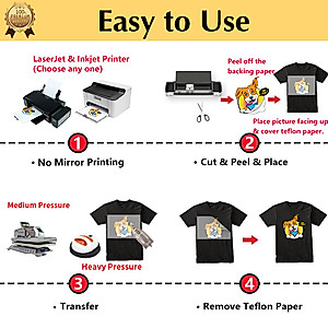 TransOurDream Iron on Heat Transfer Paper for Dark T Shirts (10 Sheets 8.5x11", Dark 3.0) Printable HTV Vinyl for Inkjet & Laserjet Printer, Transfers Paper for Dark Fabric