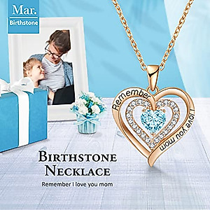 REDBEE Necklace for Mom 18K Rose Gold Filled 925 Sterling Silver Birthstone Diamond Heart Pendant Necklace for Women, Jewelry for Birthday Mothers Day for Mom Valentines Day for Wife Gifts for Her I