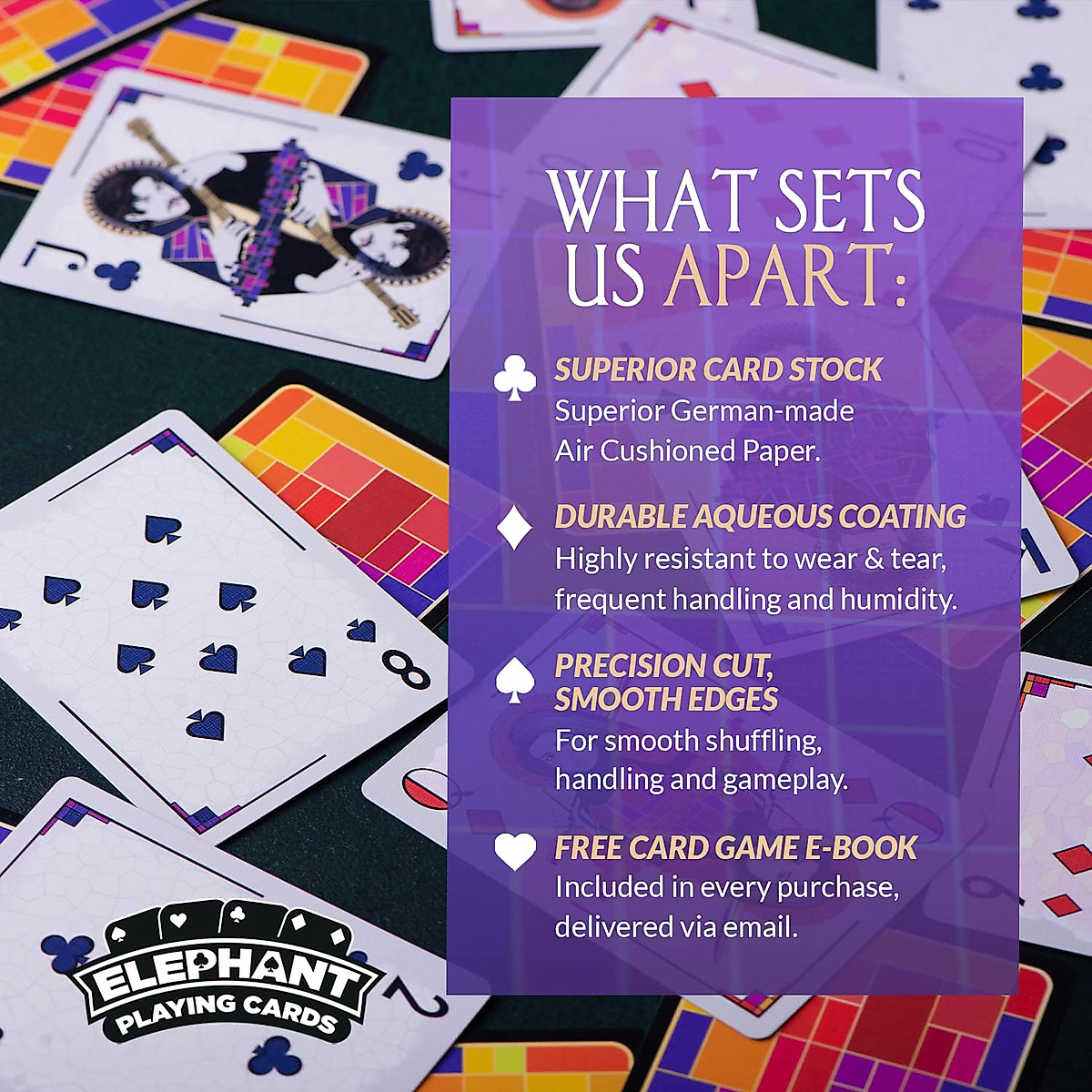 Mosaic Gemstone Playing Cards, Elegant Embossed and Foiled Deck of Cards with Fully Custom Designs with Free Card Game eBook, Premium Card Deck, Cool Poker Cards, Unique Colors for Kids & Adults