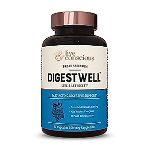 DigestWell Immediate Support - Fast-Acting Digestive Support | Broad Spectrum Enzyme, Probiotic & Herbal Formula - Decreases Everyday Gas & Bloating - 90 Capsules