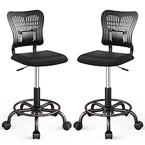 PALONE Bar Stools Adjustable Barstools Modern Design Counter Height Bar Stools with Backrest 360°Swivel Stools for Kitchen Counter with 5 Rollers Set of 2 Black