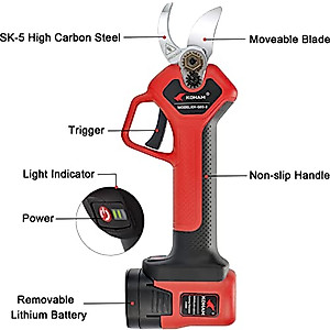 KOHAM Professional Cordless Electric Pruning Shears 16.8V 2Ah Lithium Battery Powered, ETL Certified, 1 Inch Cutting Diameter