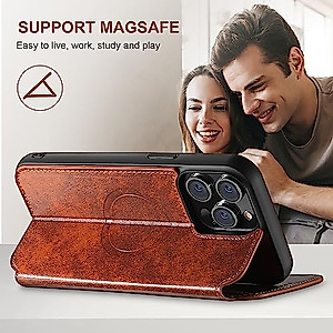 SINIANL Case Wallet for iPhone 15 Pro Max Wallet Case [Compatible with MagSafe] Magnetic Leather Flip Folio Cover Kickstand and Cash Credit Card Holder for Men Women Khaki