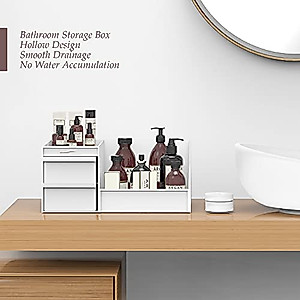 Makeup Desk Cosmetic Storage Box Organizer with Drawers for Dressing Table, Vanity Countertop, Bathroom Counter, Elegant Vanity Holder for Brushes, Eyeshadow, Lotions, Lipstick and Nail Polish (White)