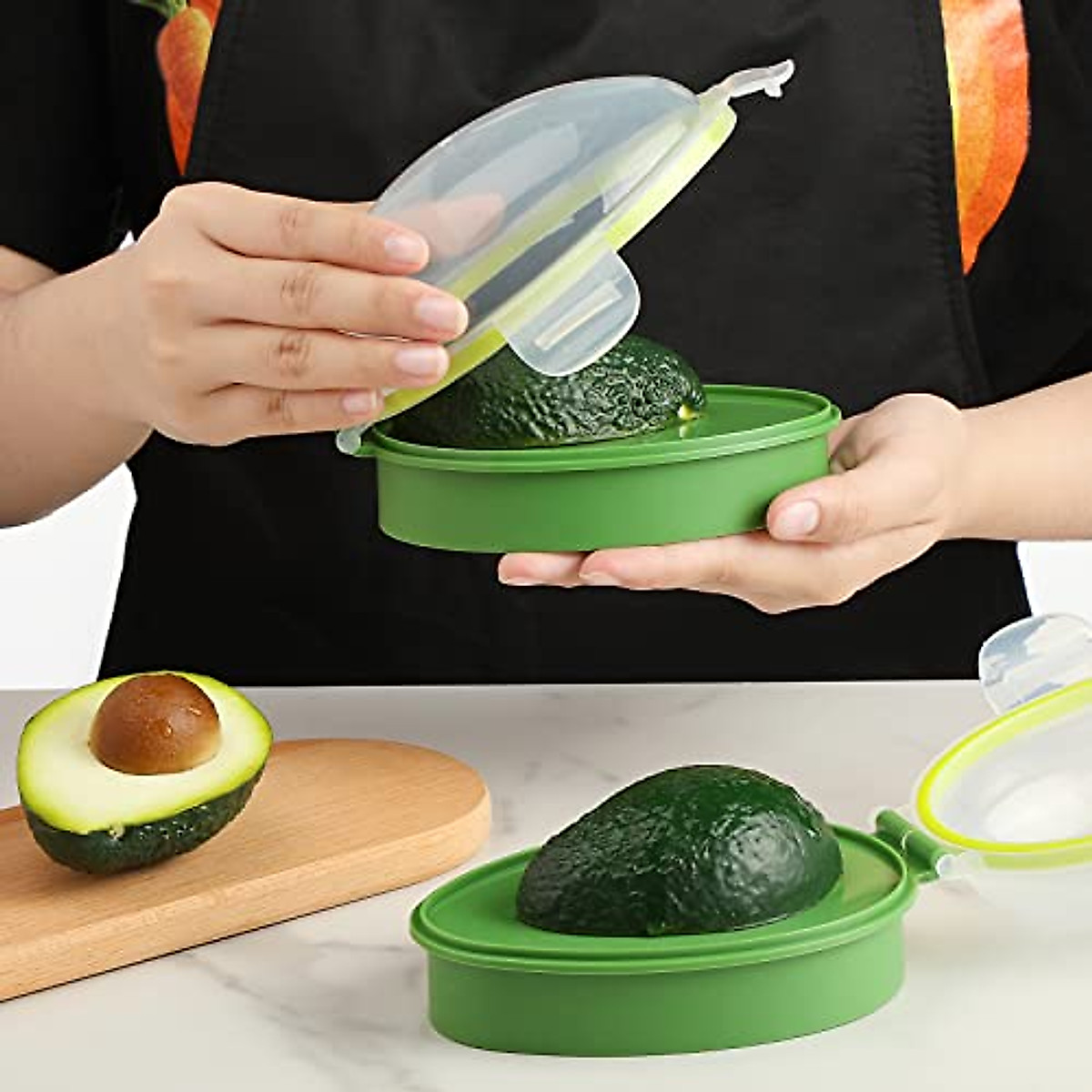 Avocado Keeper 3 Pieces Reusable Avocado Storage Container Individual Avocado Saver Avocado Pod Avocado Cover Avocado Holder Organizer for Refrigerator Fridge to Keep Avocado Fresh (Clear, Green)