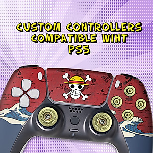 One Peice Bullet Custom PS-5 Controller Wireless compatible with Play-Station 5 Console by BCB Controllers | Proudly Customized in USA with Permanent HYDRO-DIP Printing (NOT JUST A SKIN)