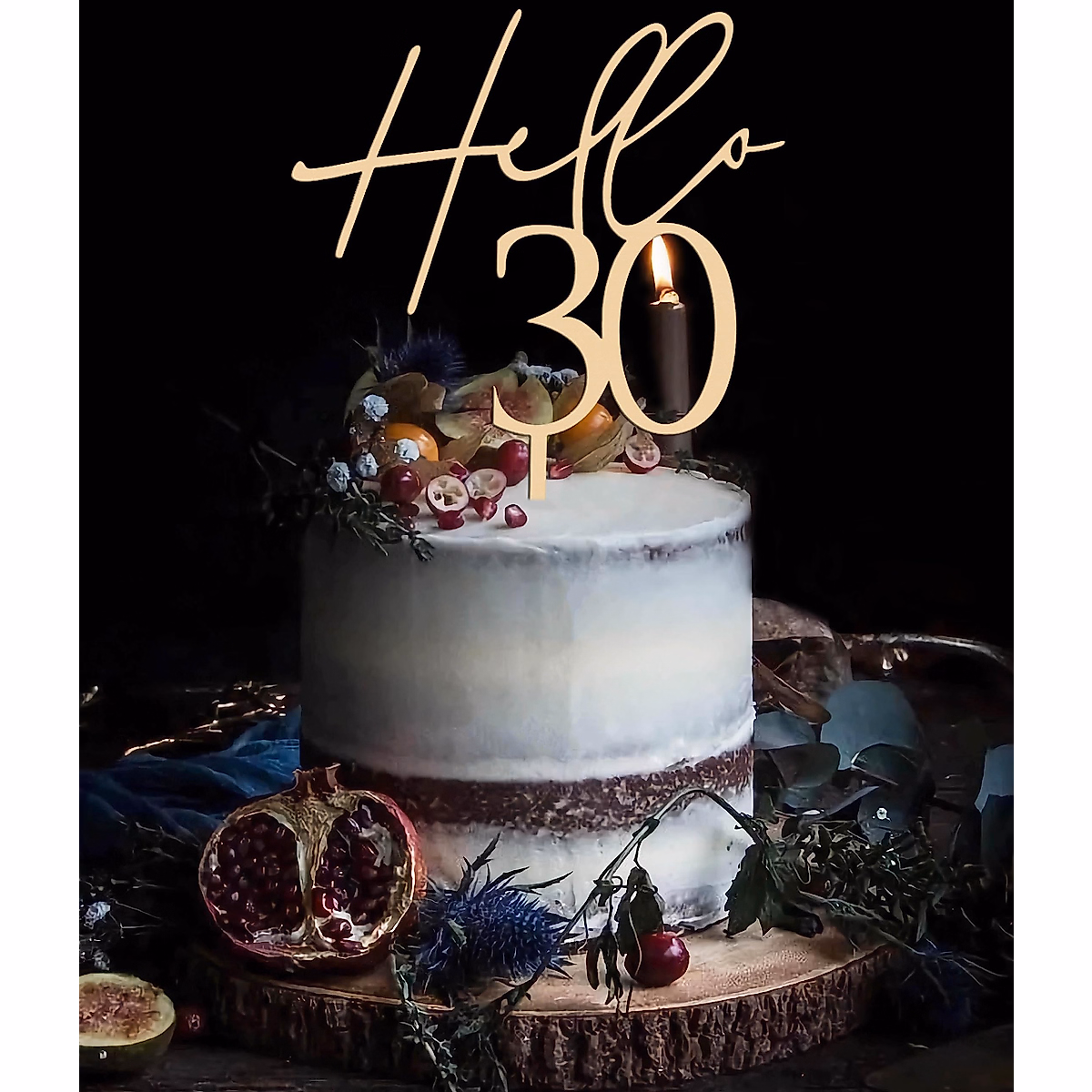 MRAPPY Hello 30 Cake Topper - Wooden 30th Birthday Cake Decorations, Happy 30th Birthday Cake Topper for women or men - 30 Wedding Anniversary Party Cake Decor, Photo Booth Props